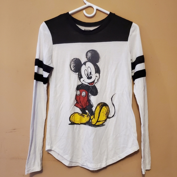 Disney | Tops | Disney Varsity Mickey Mouse Long Sleeve Tee White Black ...